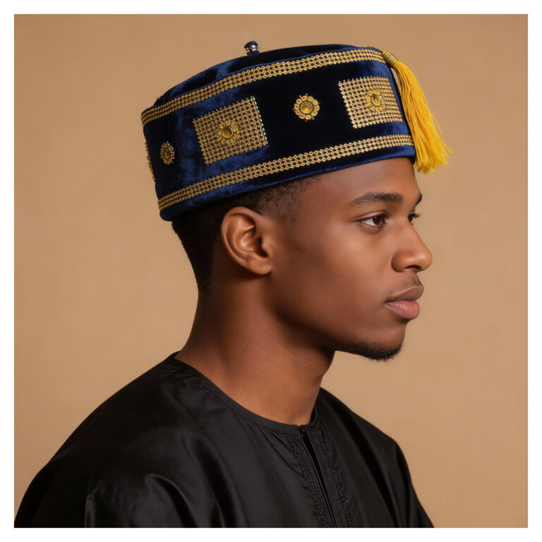 Men’s Royal Navy Blue Velvet Kufi Hat